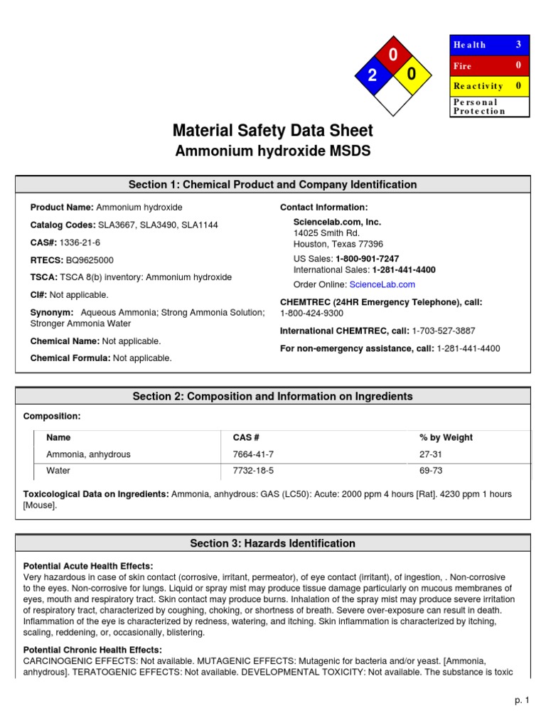Sds For Anhydrous Ammonia PDF | PDF | Toxicity | Ammonia