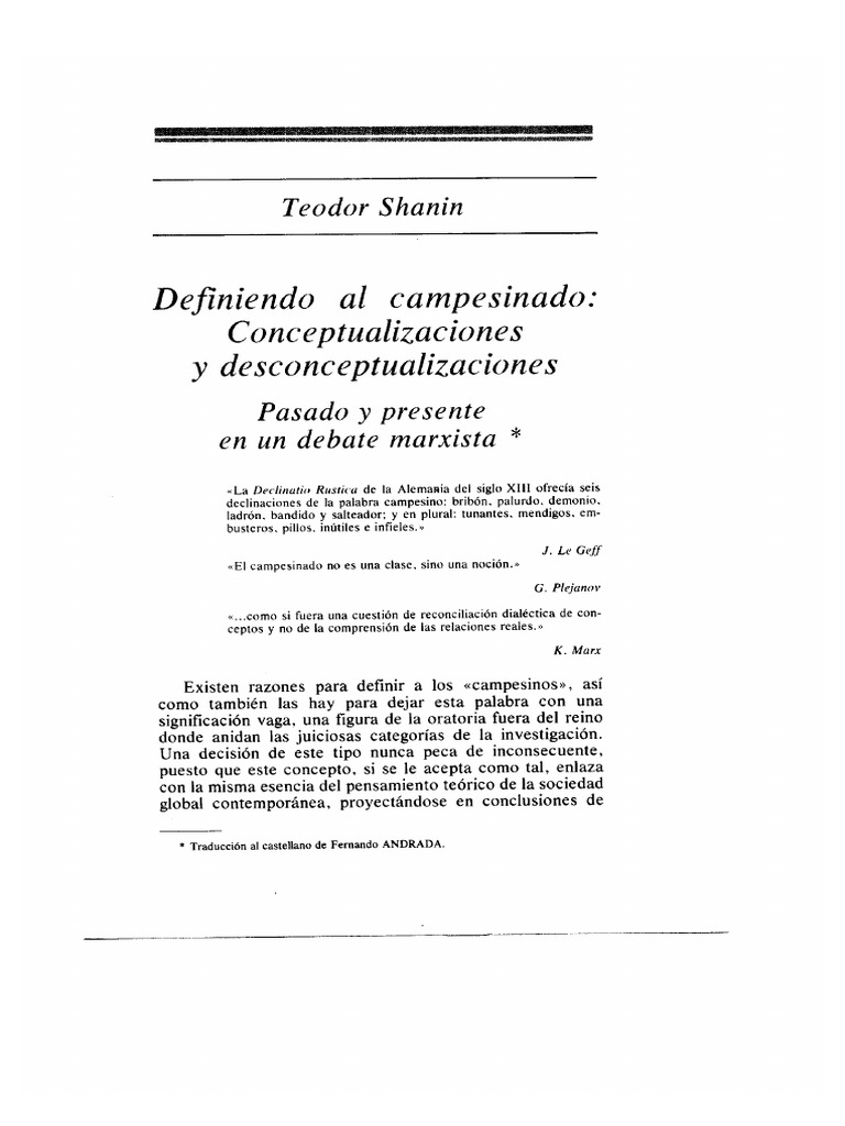 Definiendo Al Campesinado. Conceptualizaciones y Desconceptualizaciones. Teodor Shanin PDF | PDF