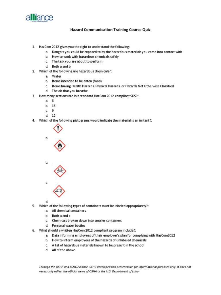 HazCom Training Quiz & Answers | PDF