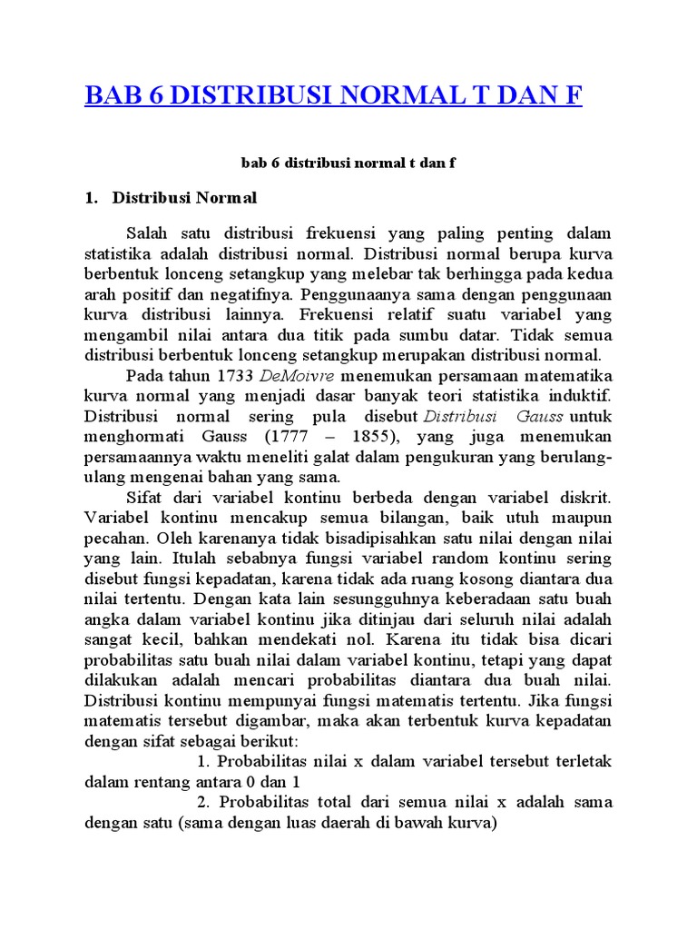 Distribusi Normal, T, dan F dalam Statistika | PDF