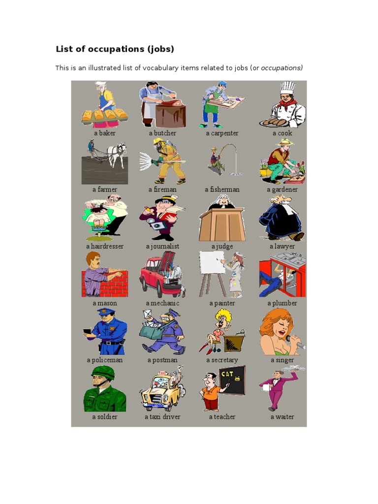 Illustrated List of Occupations | PDF