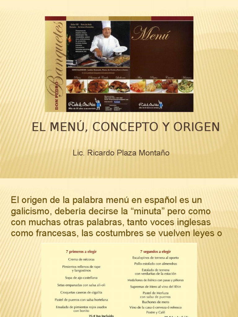 EL MENÚ, CONCEPTO Y ORIGEN Presentacion | PDF | Menú | Cafetería