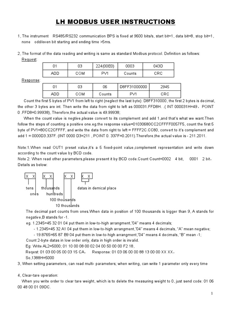 LH86 Modbus | PDF | Binary Coded Decimal | Data Transmission