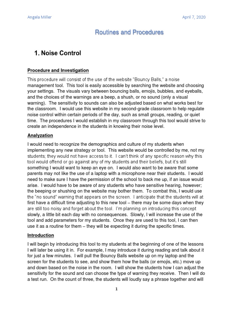 Routines Assignment | PDF | Classroom | Homework