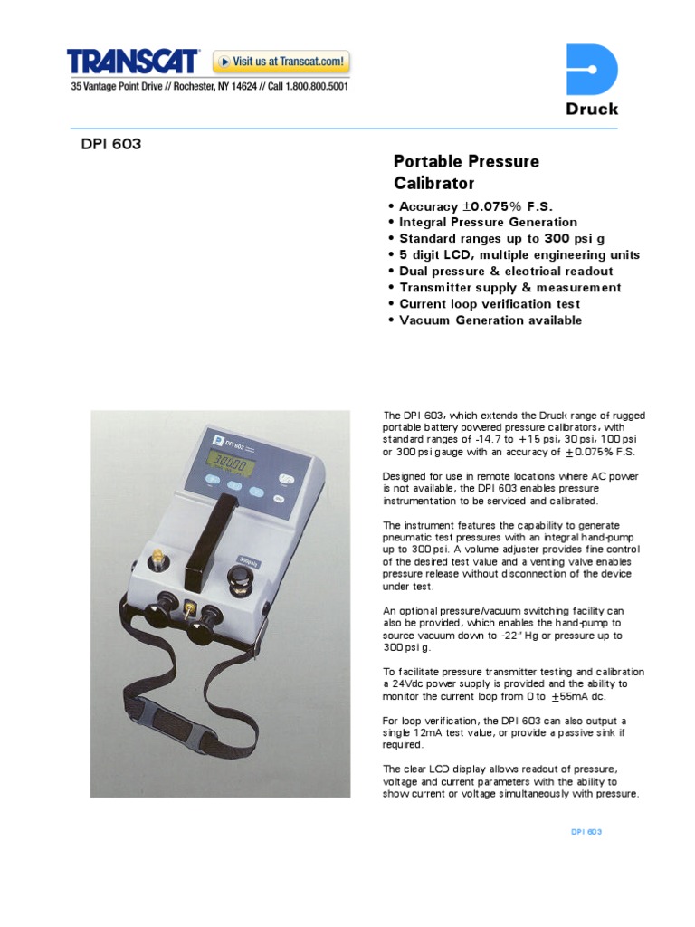 DPI 603 Portable Pressure Calibrator | PDF | Calibration | Battery Charger