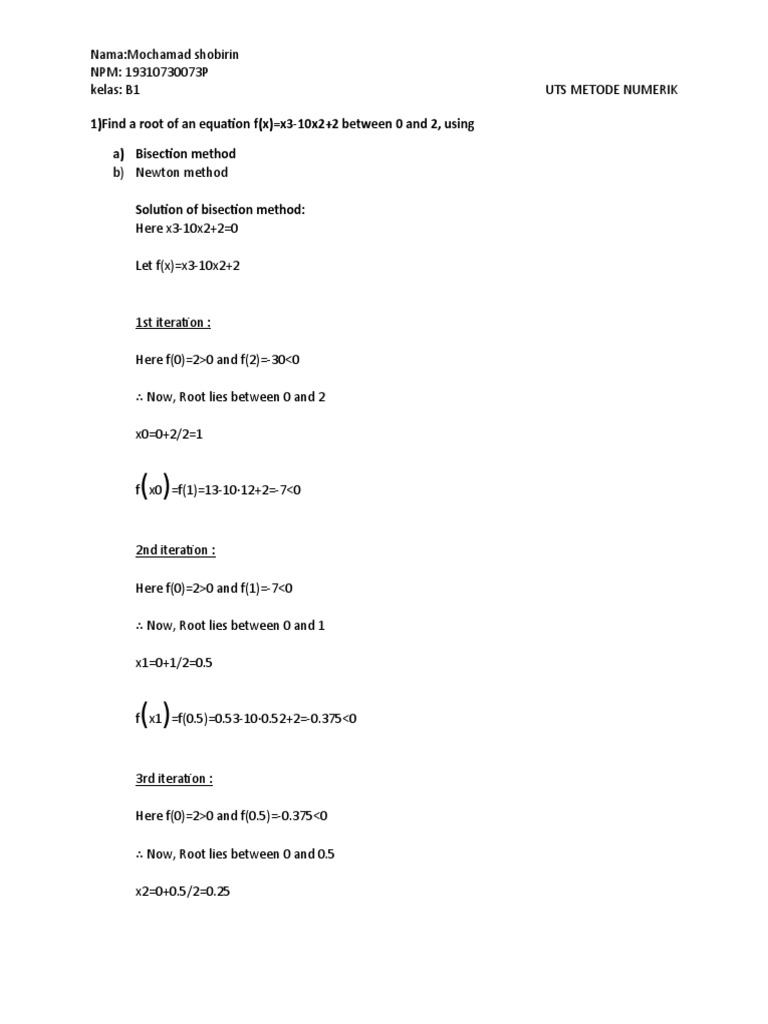 Metnum - Uts - Mochamad Shobirin 073P | PDF | Algorithms And Data Structures | Algorithms