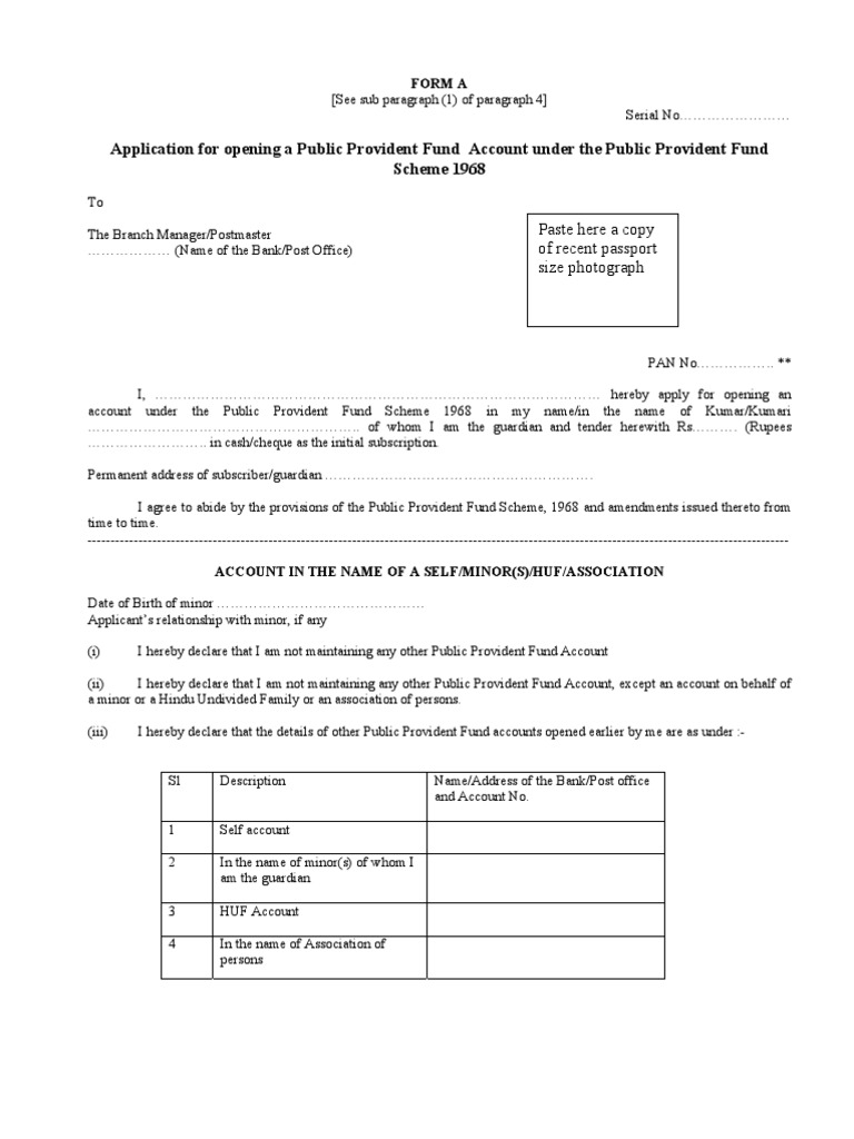 PPF Account Opening Application Form | PDF | Business | Law