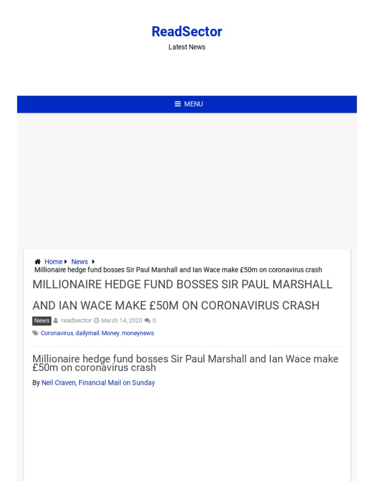 Coronavirus Ian Wace and Paul Marshall: Cash in On The Coronavirus ...