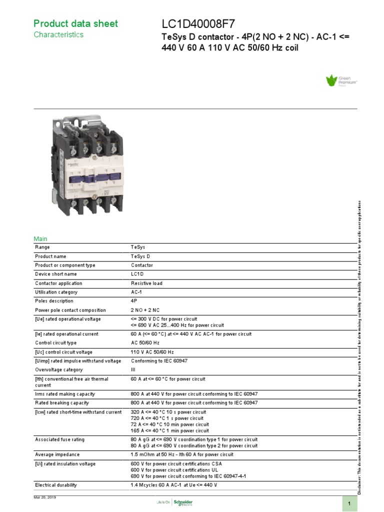 TeSys D - LC1D40008F7 | PDF | Alternating Current | Electrical Engineering
