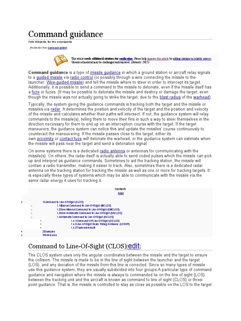 Command Guidance: Command To Line-Of-Sight (CLOS) | PDF | Military ...