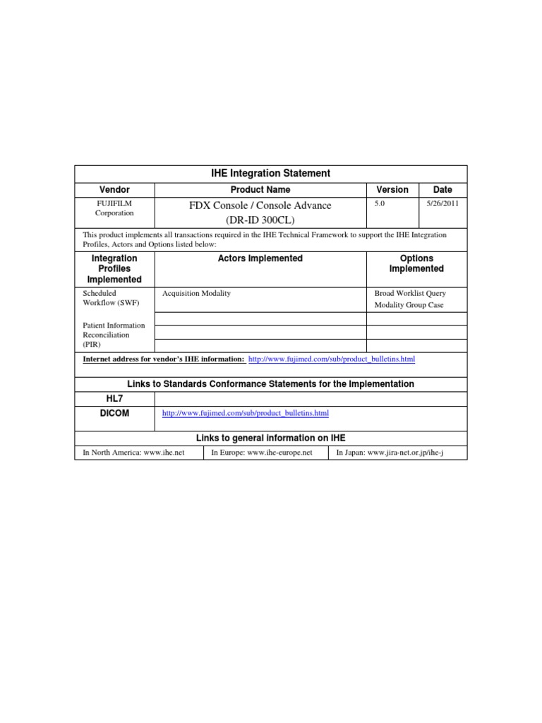 FDX Console / Console Advance (DR-ID 300CL) : IHE Integration Statement ...