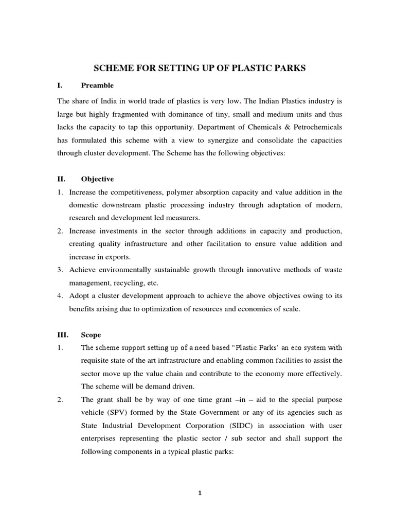 Scheme For Setting Up of Plastic Parks | PDF | Plastic | Infrastructure