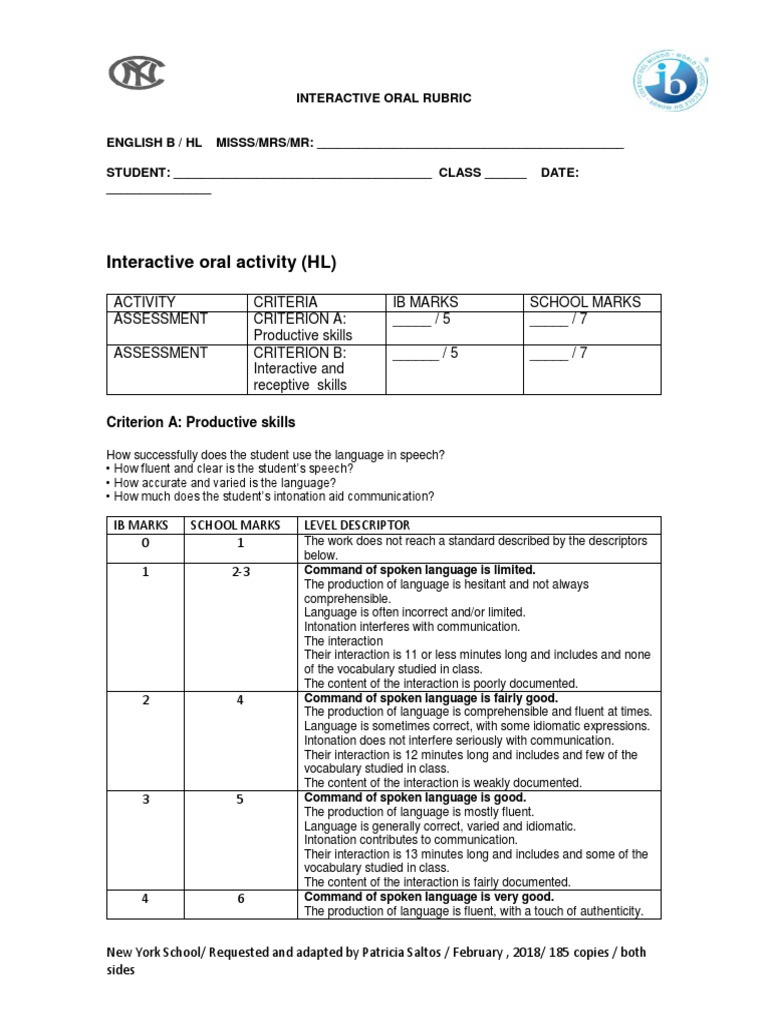 Assessing Oral Proficiency: An Interactive Rubric for Measuring ...
