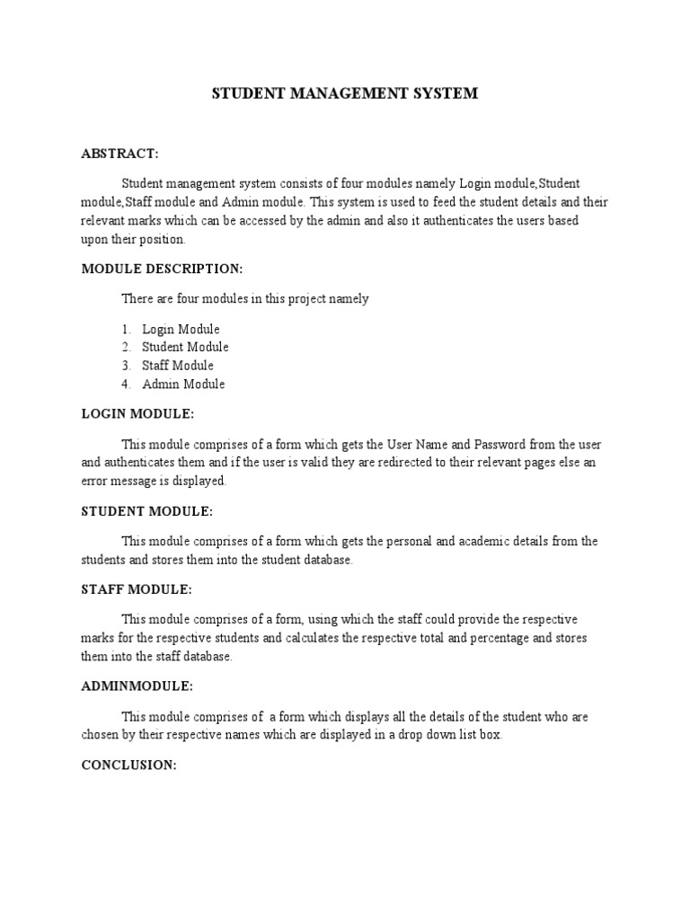 Student Management System: Abstract | PDF