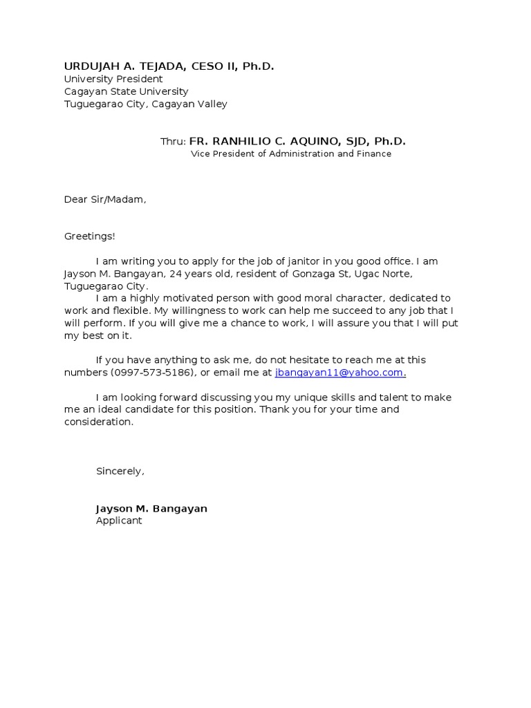 Janitor Job Application by Jayson Bangayan | PDF