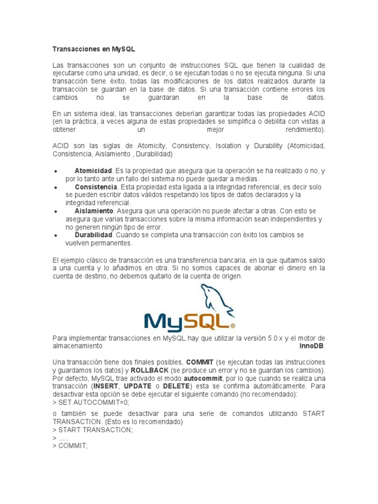 Transacciones en MySQL | PDF | Transacción de base de datos ...