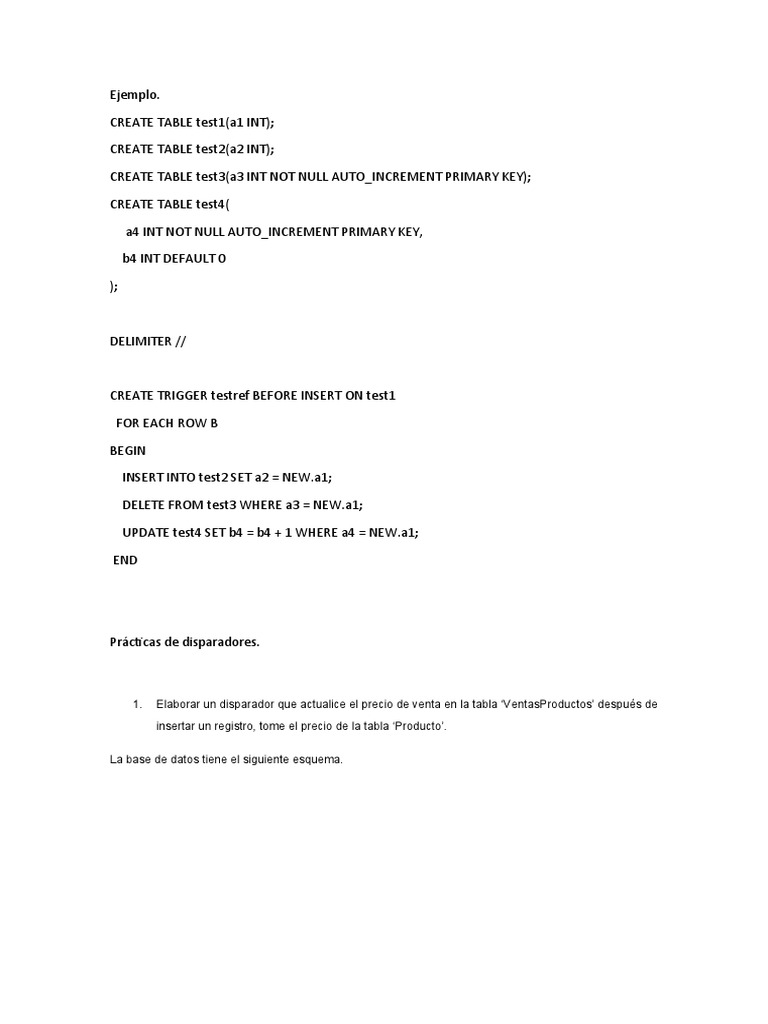 Disparadores en SQL: Ejemplos Prácticos | PDF | Bases de datos | Gestión de datos