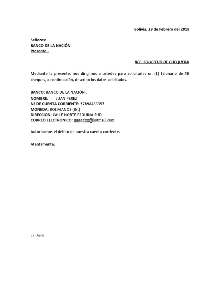 Solicitud de Chequera a Banco de la Nación | PDF