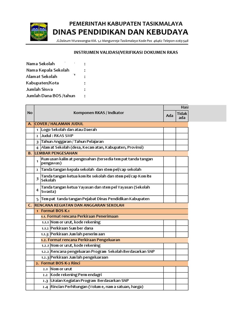 A. INSTRUMEN VALIDASI RKAS TSM 2020 | PDF