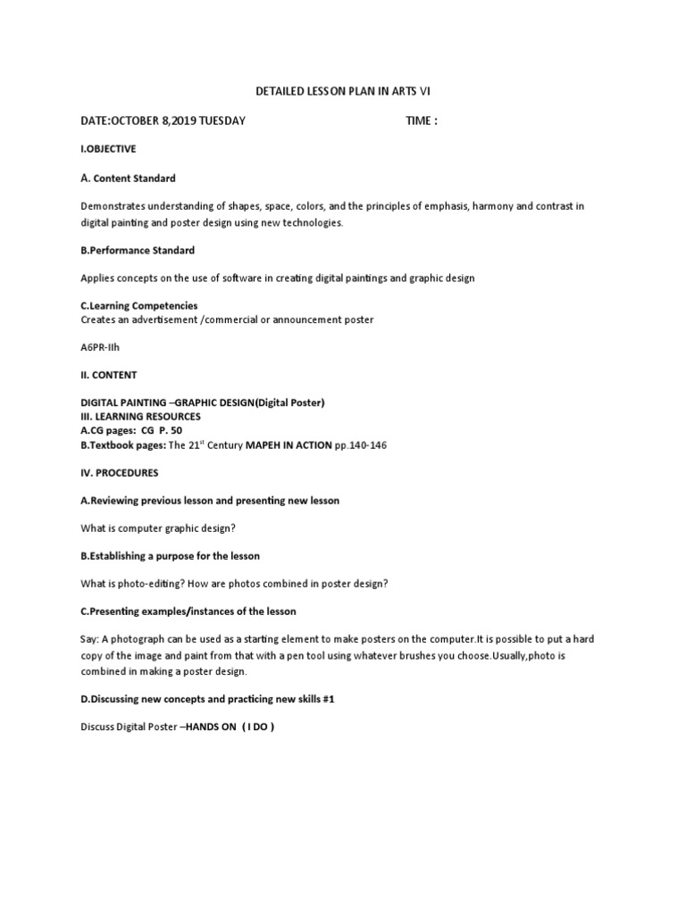 Creating Digital Posters: A Detailed Lesson Plan in Visual Arts | PDF ...