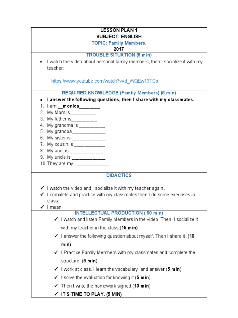 Family Members Lesson Plan for Kids | PDF