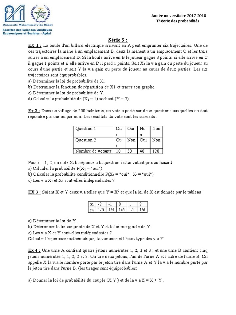 Loi de probabilité et variance en proba | PDF | Probabilité | Loi de ...