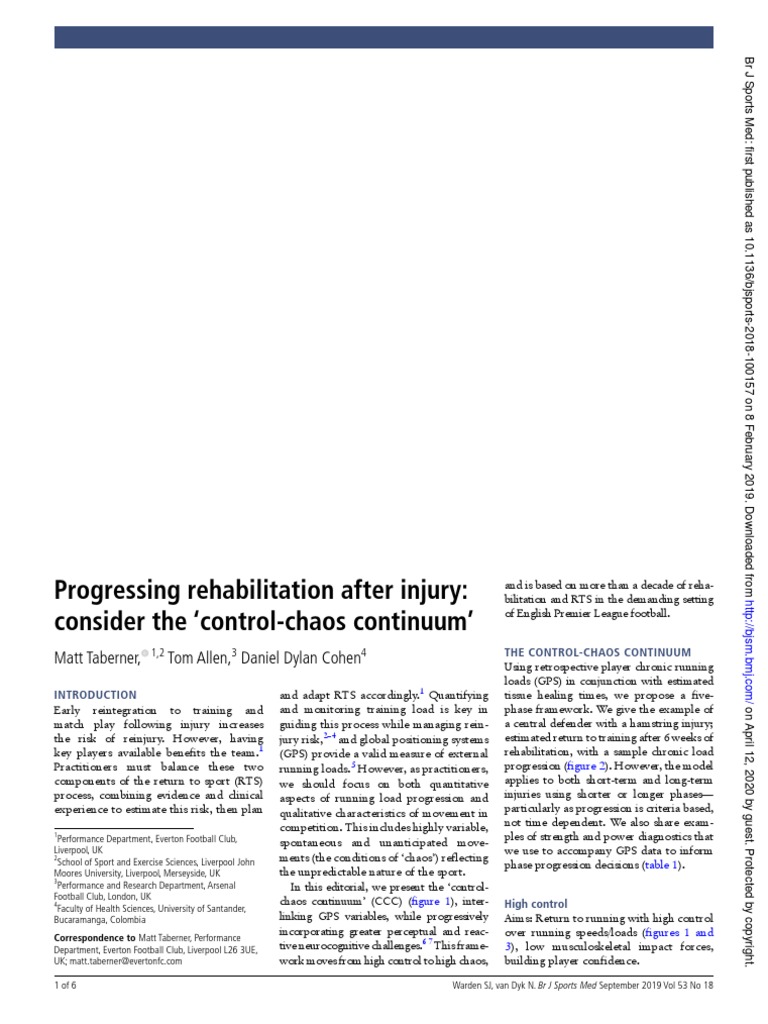 Progressing Rehabilitation After Injury: Consider The Control-Chaos ...