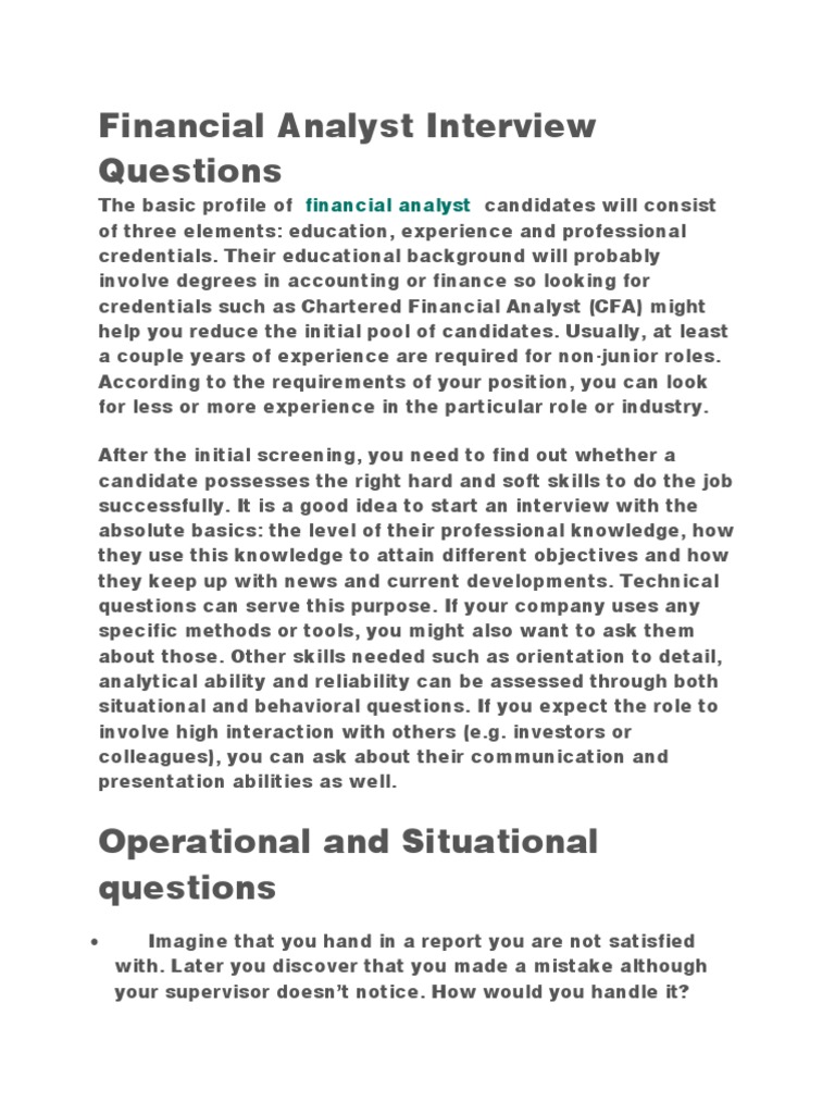Financial Analyst Interview Questions | PDF | Intelligence Analysis ...
