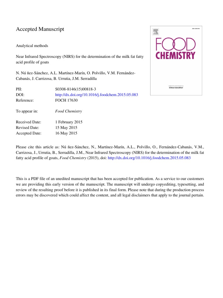 Accepted Manuscript: Food Chemistry | PDF | Principal Component ...