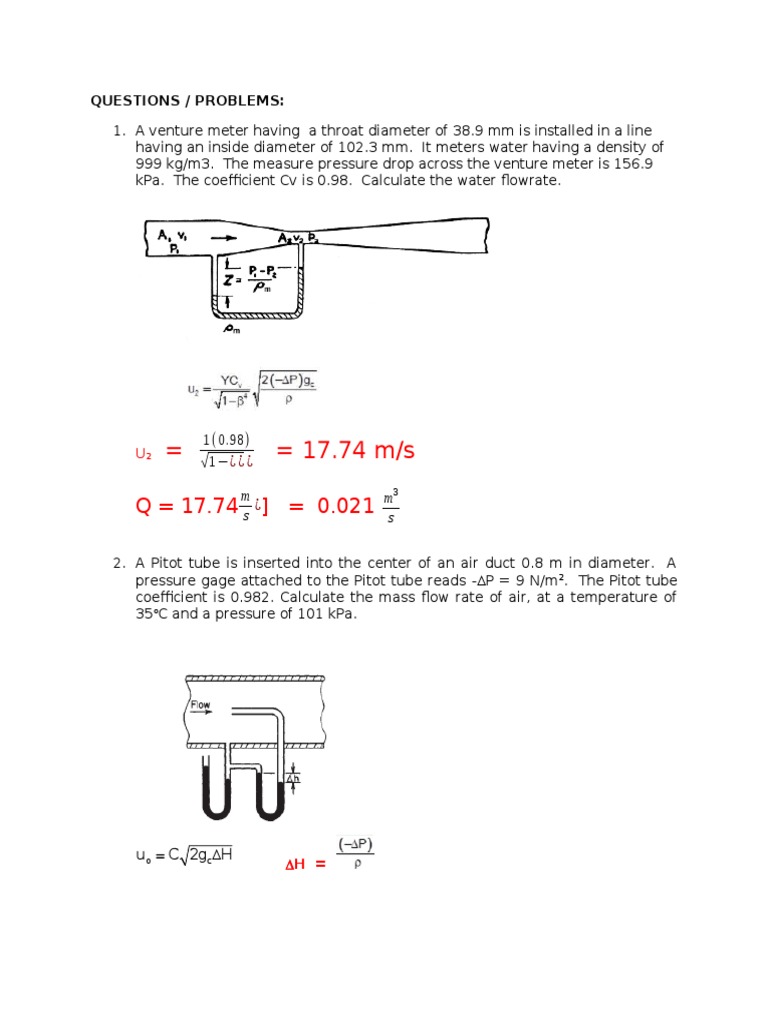 Flow Rate Calculations for Venturi Meters and Orifice Plates | PDF ...