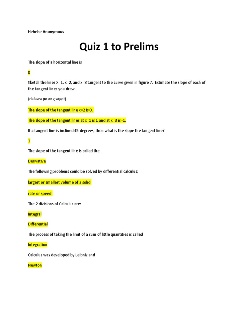 Quiz 1 To Prelims: Hehehe Anonymous | PDF | Teaching Methods & Materials