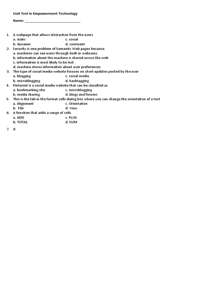 Unit Test in Empowerment Technology | PDF
