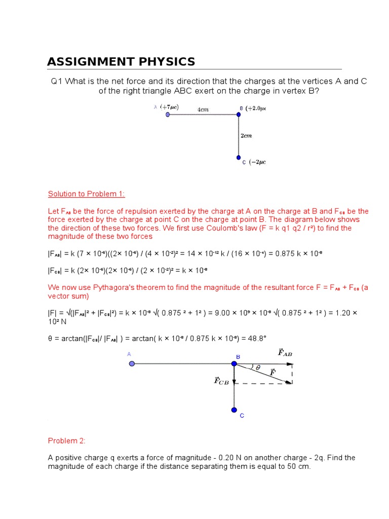 ASSIGNMENT PHYSICS Electrostatics 1 10 Questions | PDF | Electric Field | Force
