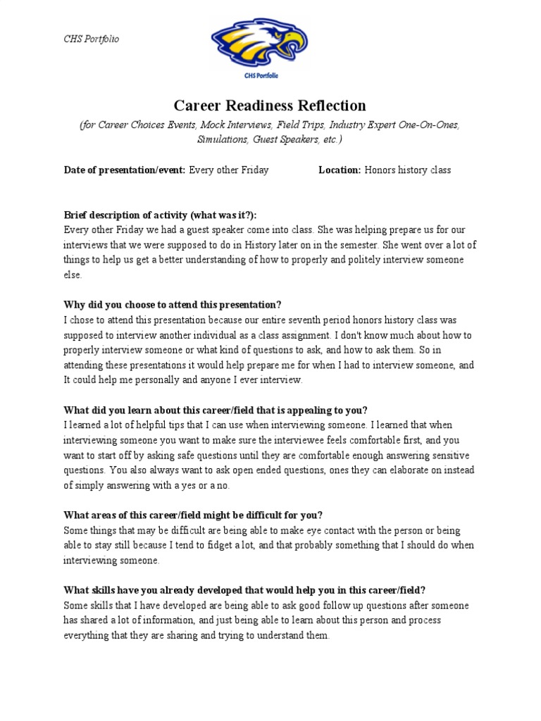 Career Readiness Reflection | PDF | Interview | Psychology