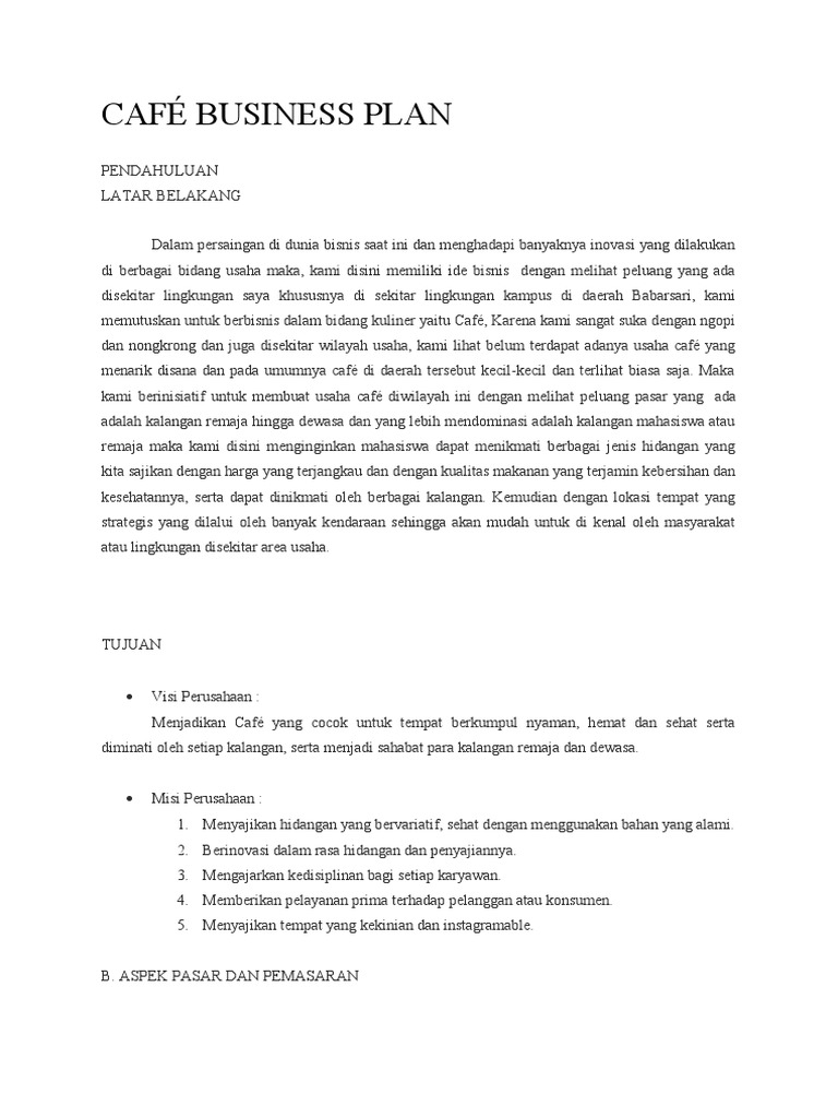 Contoh Bisnis Plan Cafe | PDF