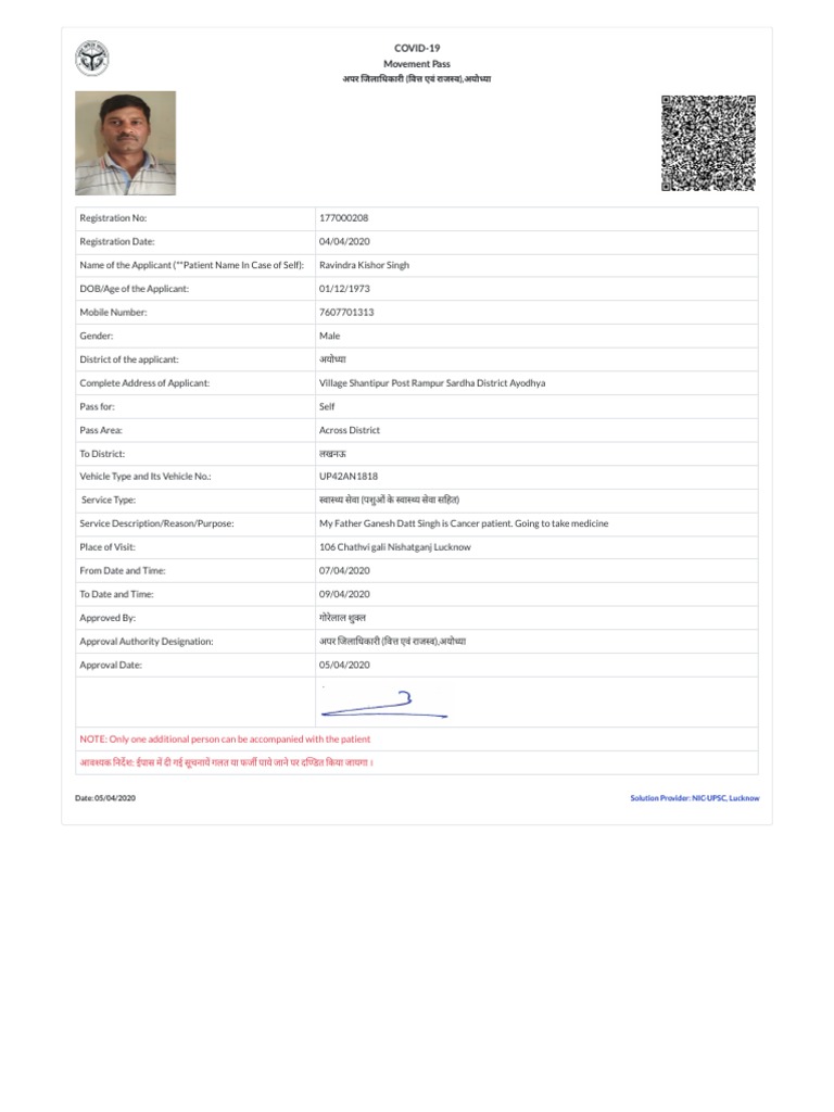 COVID-19 Movement Pass: Date: 05/04/2020 | PDF