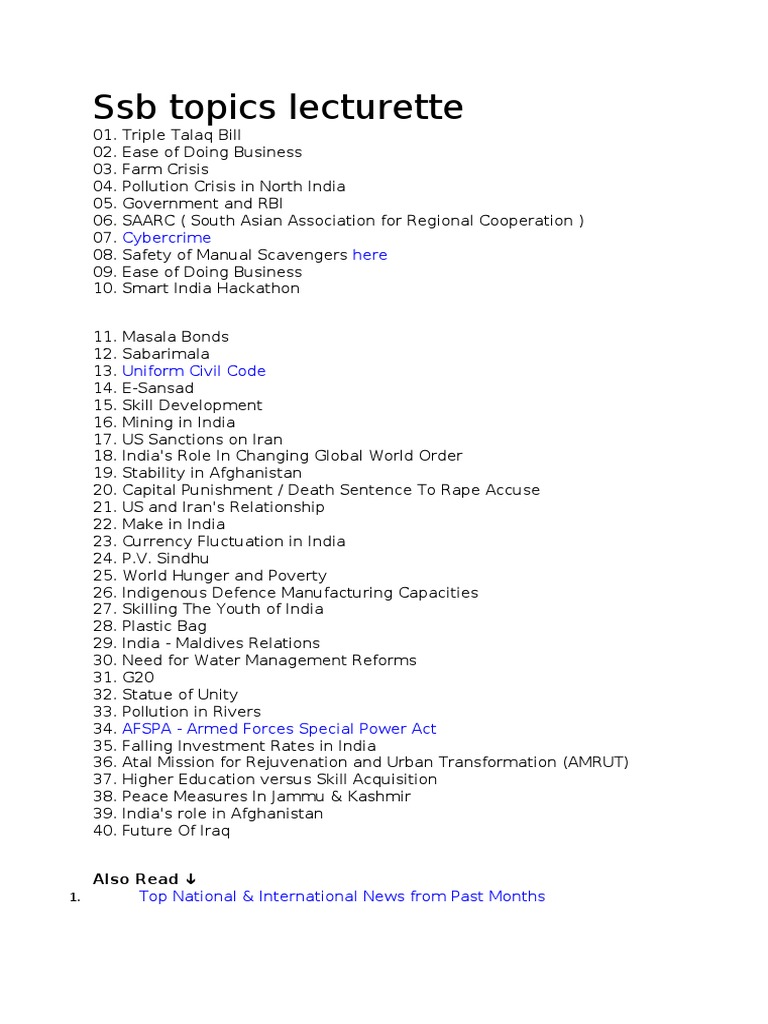 SSB Topics Lecturette | PDF | Pakistan | The United States