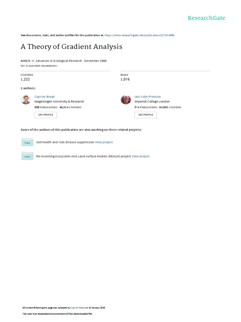 A Theory of Gradient Analysis: Advances in Ecological Research December ...
