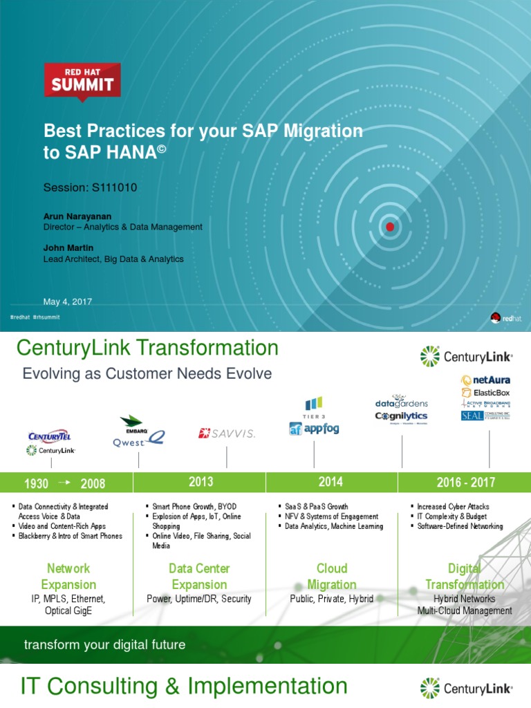S111010 Best Practices For Your SAP Migration To HANA CenturyLink PDF | PDF | Sap Se | Cloud ...