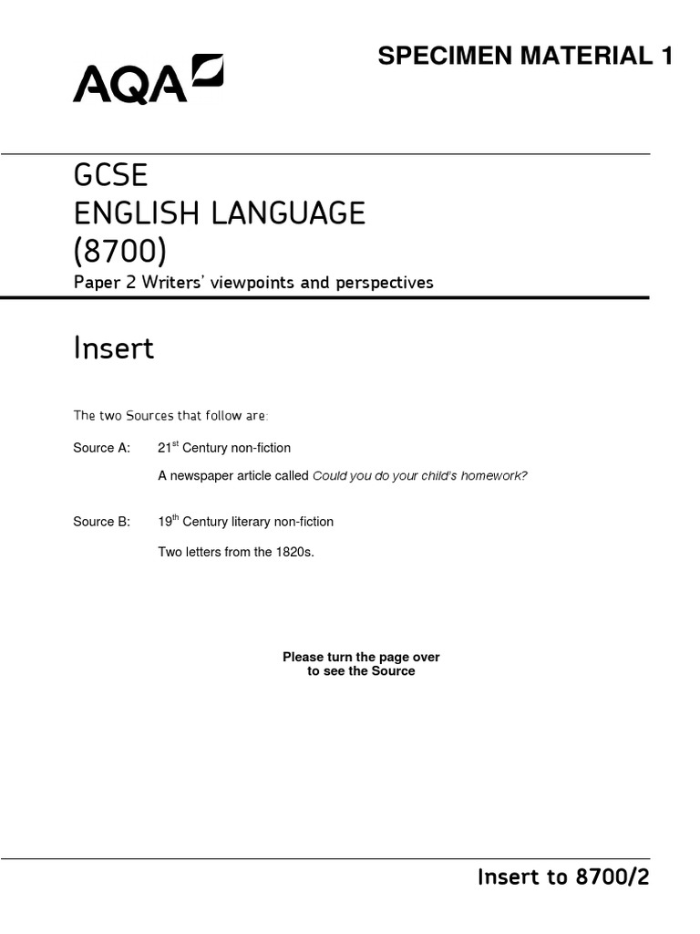 Gcse English Language (8700) : Specimen Material 1 | PDF