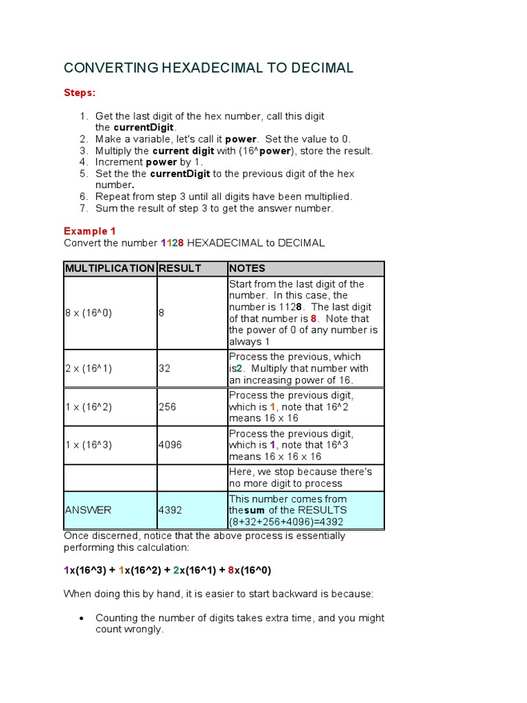 Converting Hexadecimal To Decimal | PDF | Arithmetic | Multiplication