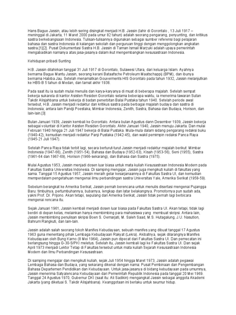 Hans Bague Jassin Biografi | PDF | Ilmu Sosial