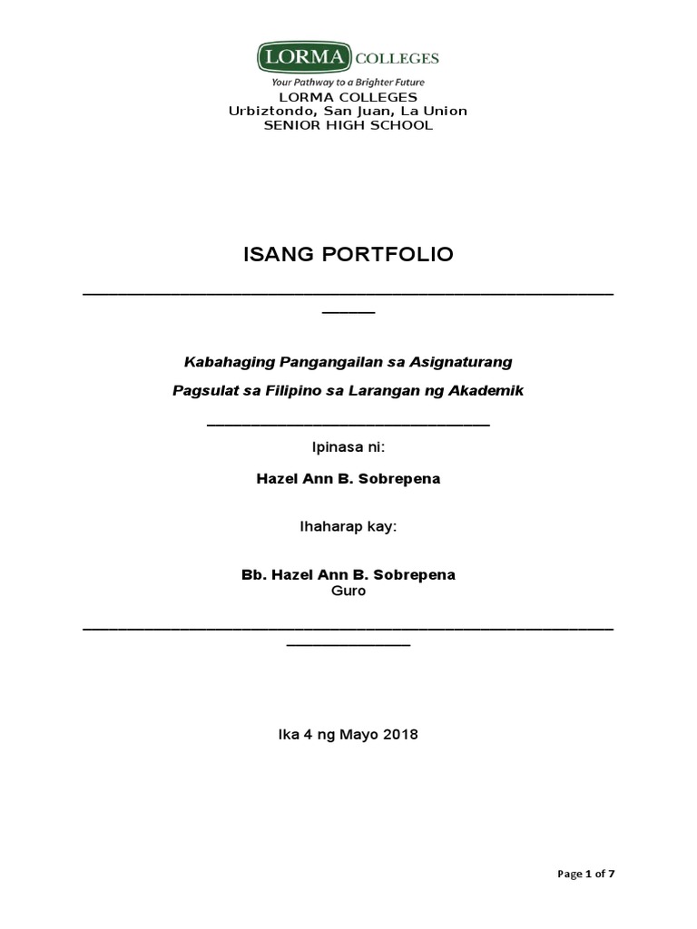 Pagsulat sa Filipino: Isang Portfolio | PDF