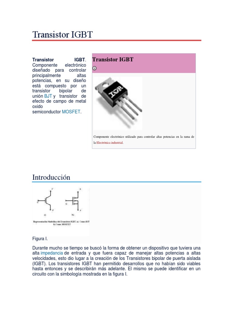 Transistor IGBT: Funcionamiento y Aplicaciones | PDF | Transistor ...