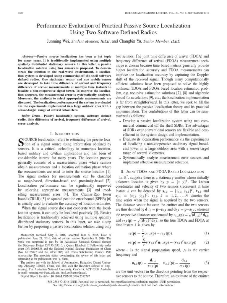 Performance Evaluation of Practical Passive Source Localization Using Two Software Defined ...