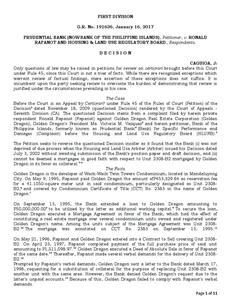 Prudential Bank (Now Bank of The Philippine Islands) vs. Rapanot 814 ...