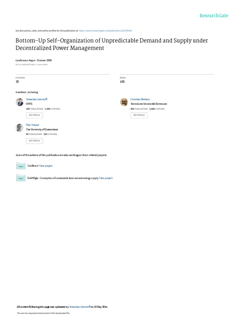 Bottom-Up Self-Organization of Unpredictable Deman | PDF | Cogeneration | Electrical Grid