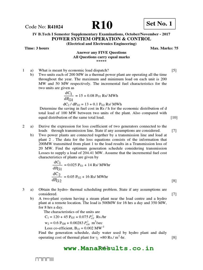 JNTUK Question Paper | PDF | Electric Power Transmission | Watt