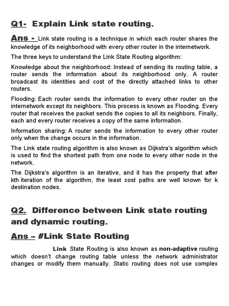 Q1-Explain Link State Routing. Ans | PDF