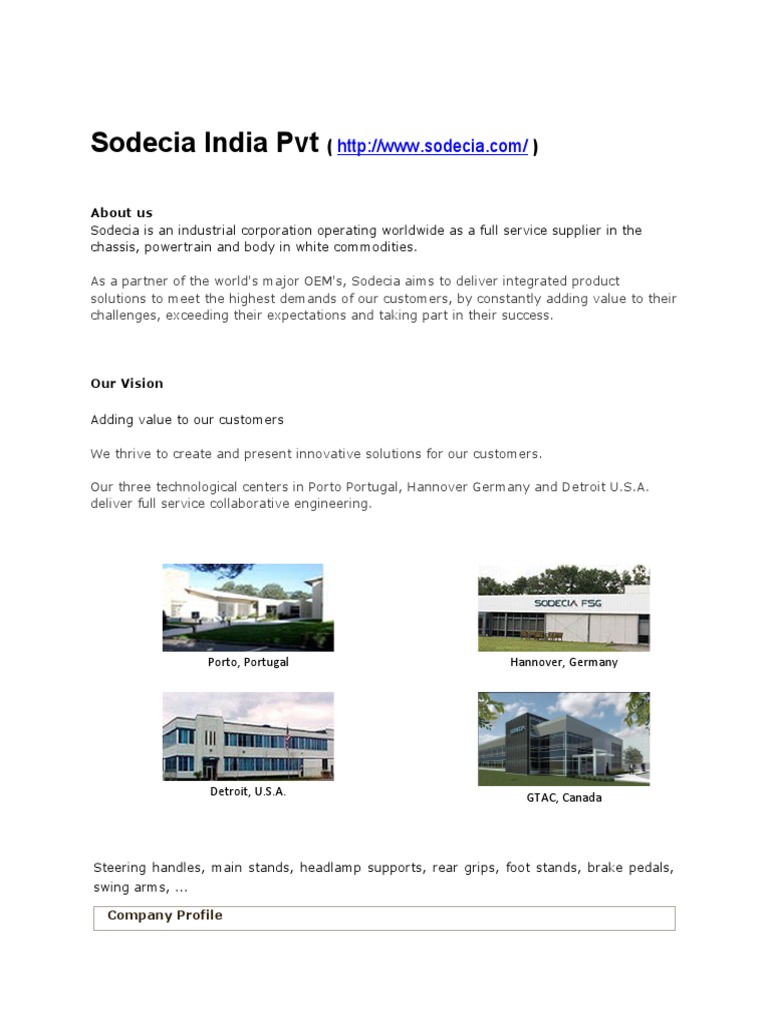 Sodecia India PVT: About Us | PDF